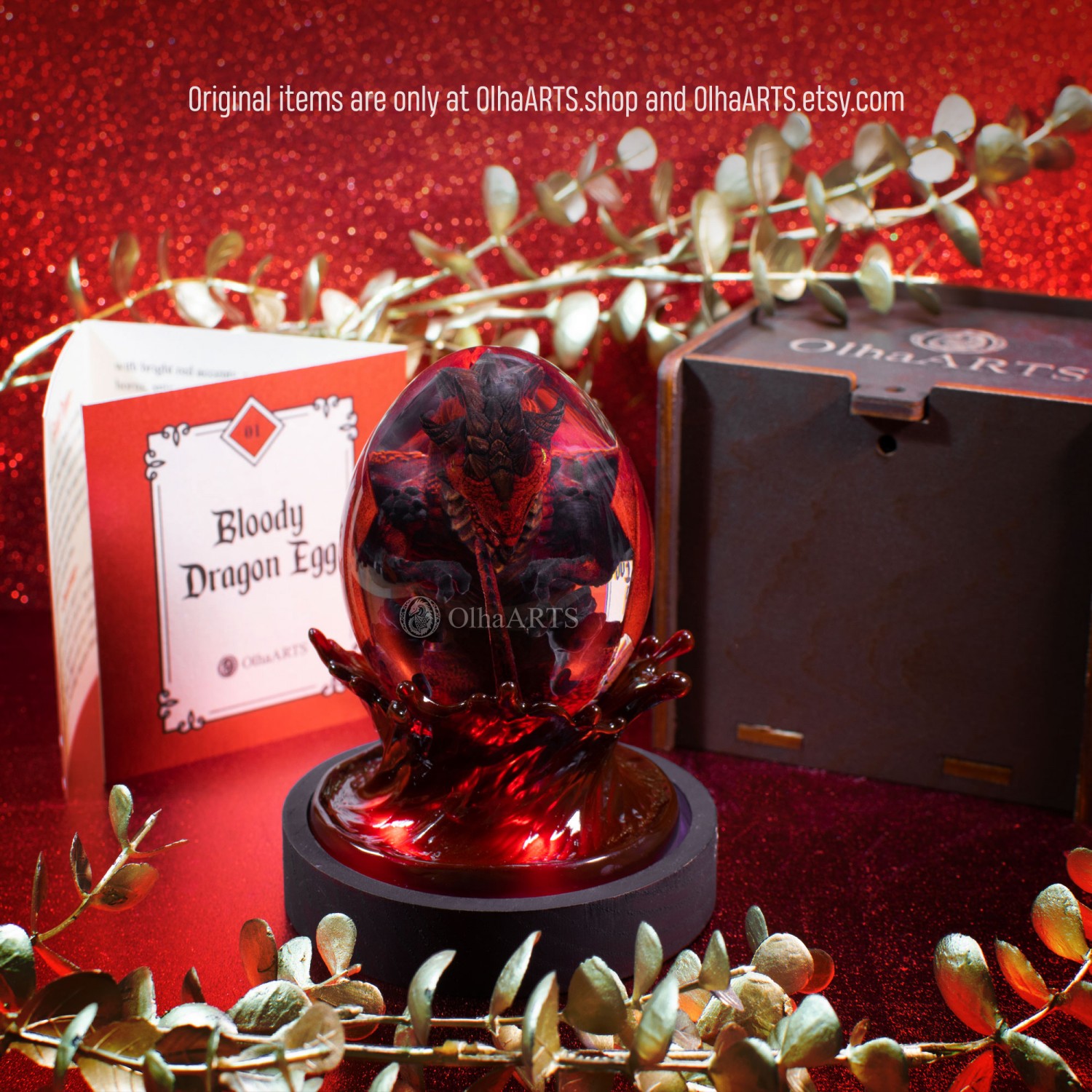 Bloody Dragon Egg with a red baby dragon in epoxy resin egg